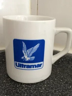 Unbranded | Dining | Ultramar White Coffee Mug Blue Logo | Poshmark